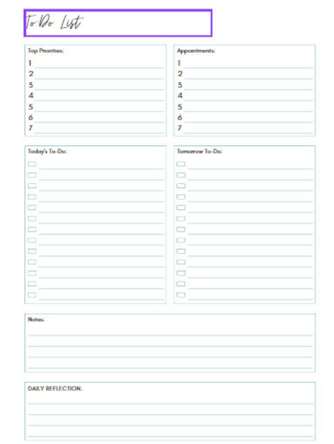 Simple Daily Checklist Digital Download, Printable, to Do List ...