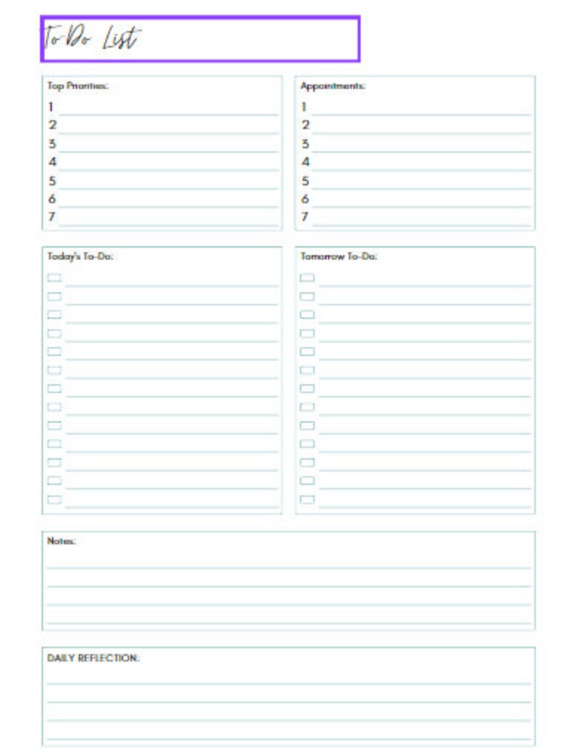 Simple Daily Checklist Digital Download, Printable, to Do List ...