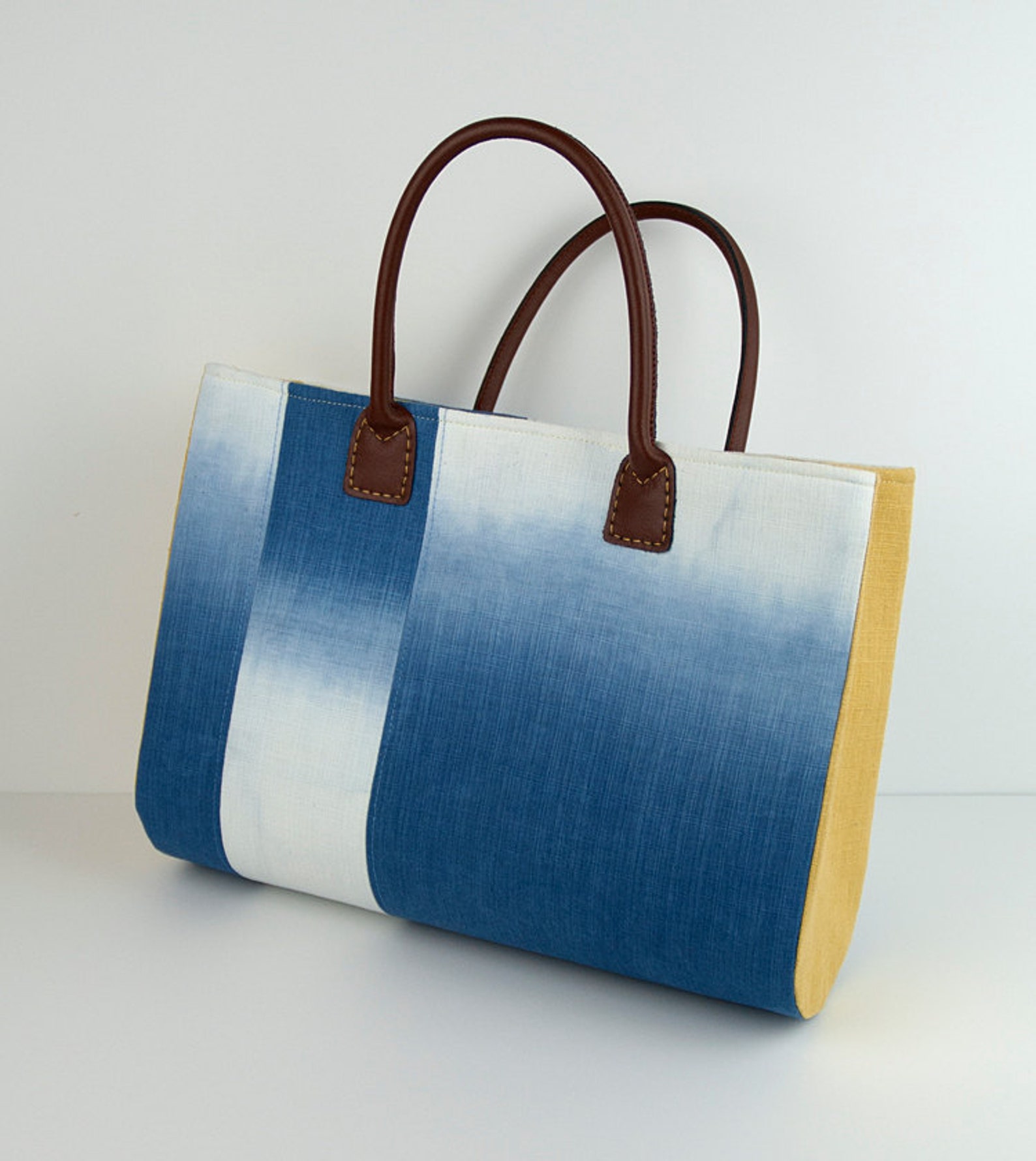 Blue Tote Bag, Handbag, Minimalist Bag, Indigo Blue, Leather Strap Tote ...