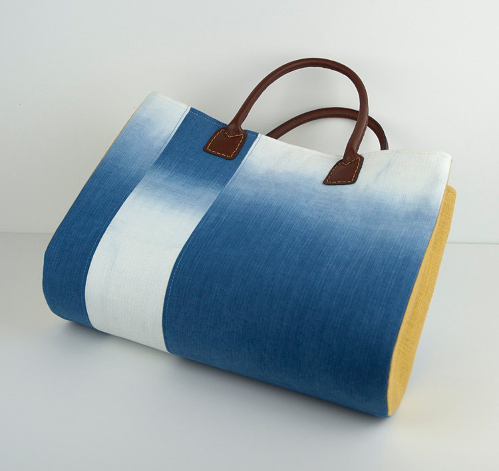 Blue Tote Bag, Handbag, Minimalist Bag, Indigo Blue, Leather Strap Tote ...