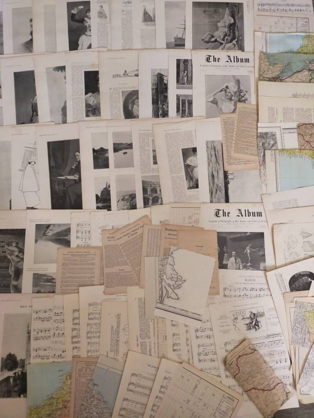 Vintage Book Pages and Map Pieces Scrapbooking Paper Junk Journal Set 6 ...