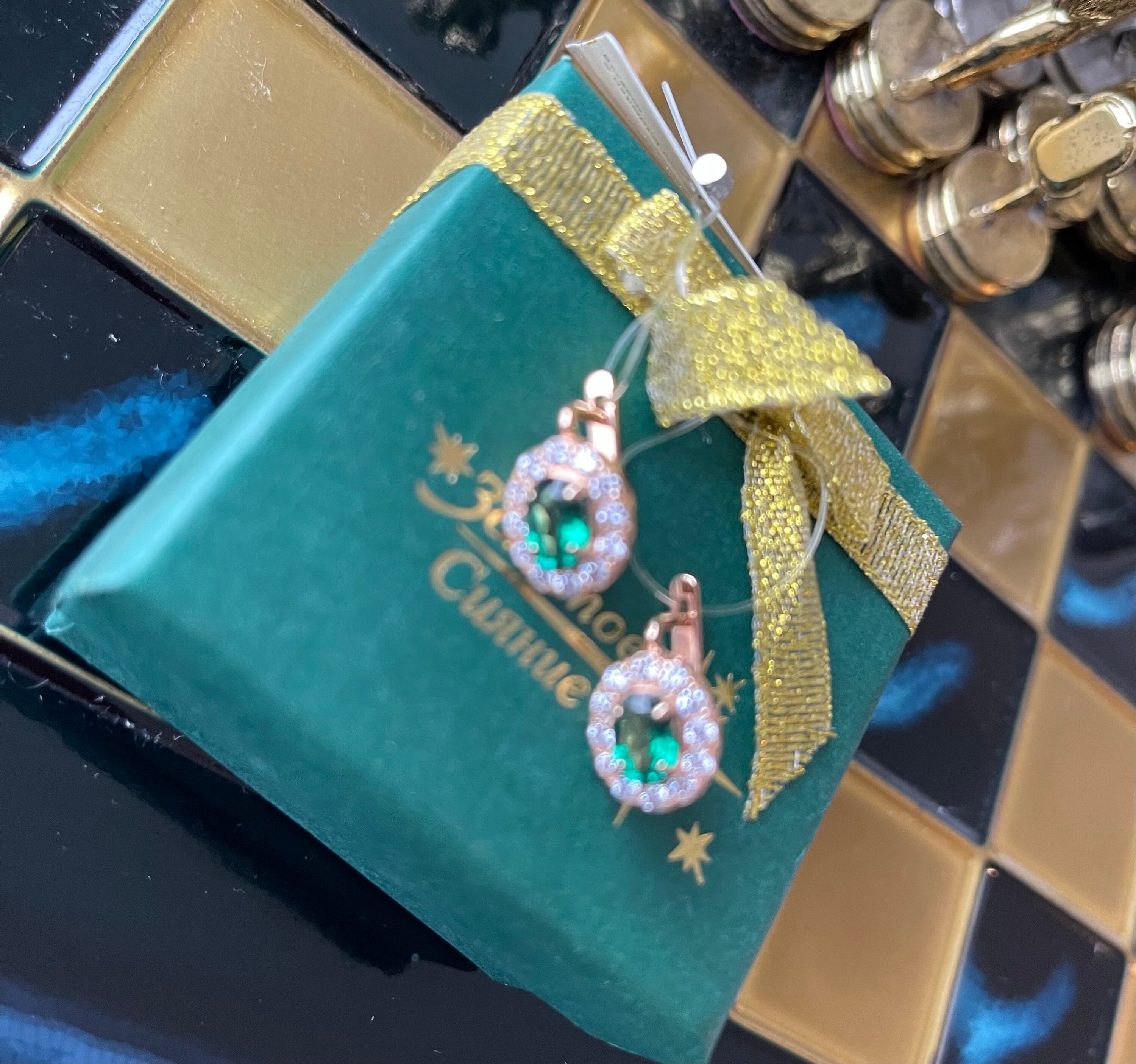 14c/585 Rose Gold Stunning Emeralds Earrings New With Tags - Etsy