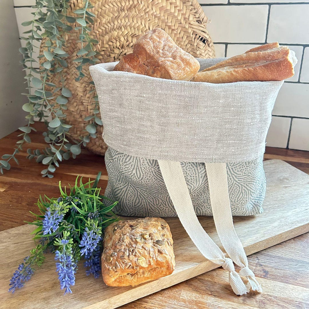 Sage Green 'squiggly Fig Leaf' Design Linen Bread Bag - Etsy