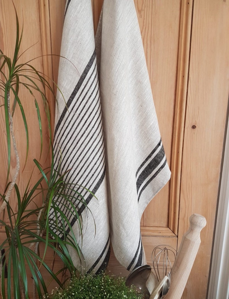 Pair of Black French Stripe Linen Tea Towels | Etsy