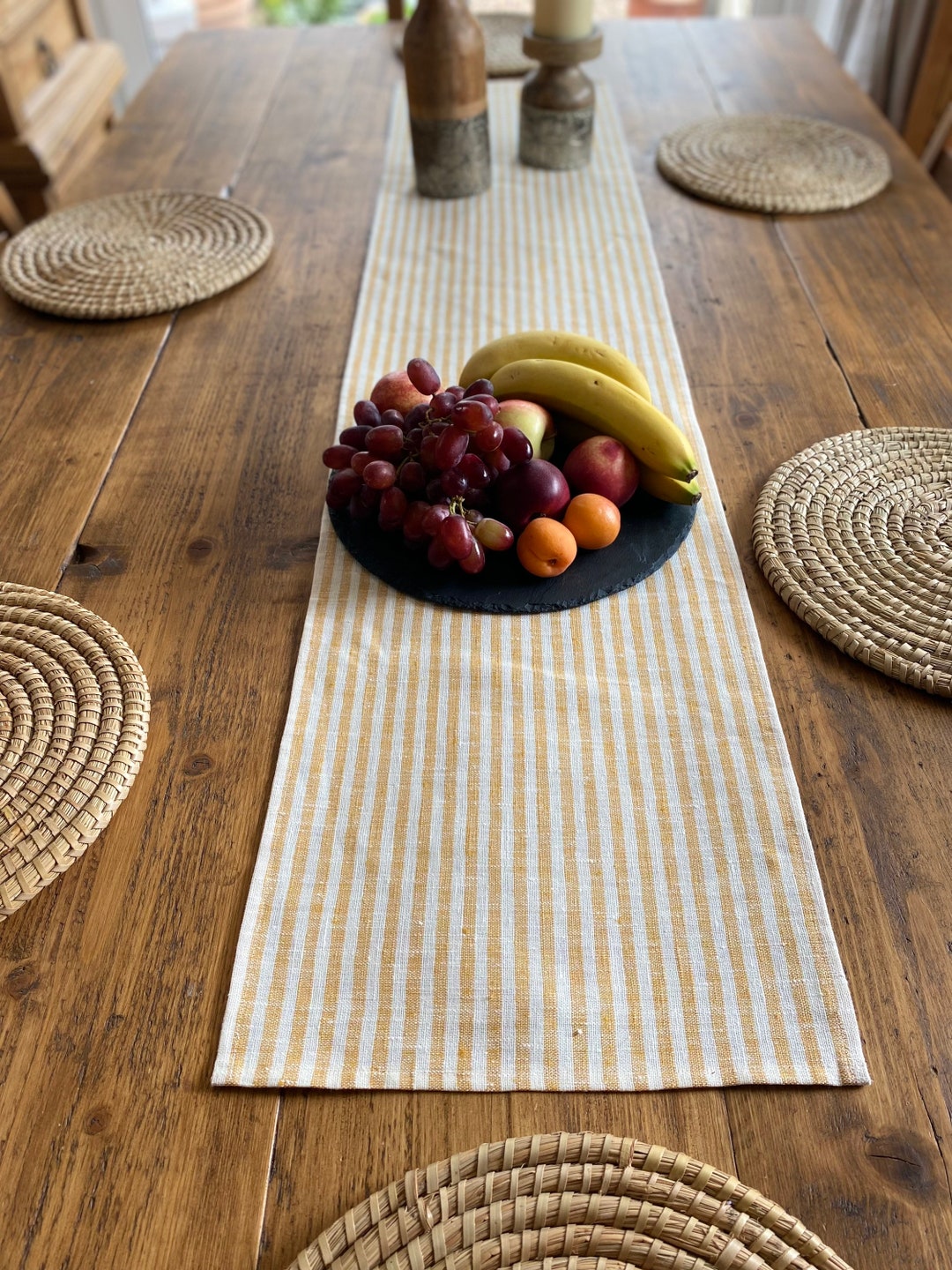 Gold & White Stripe 100% Linen Table Runner - Etsy