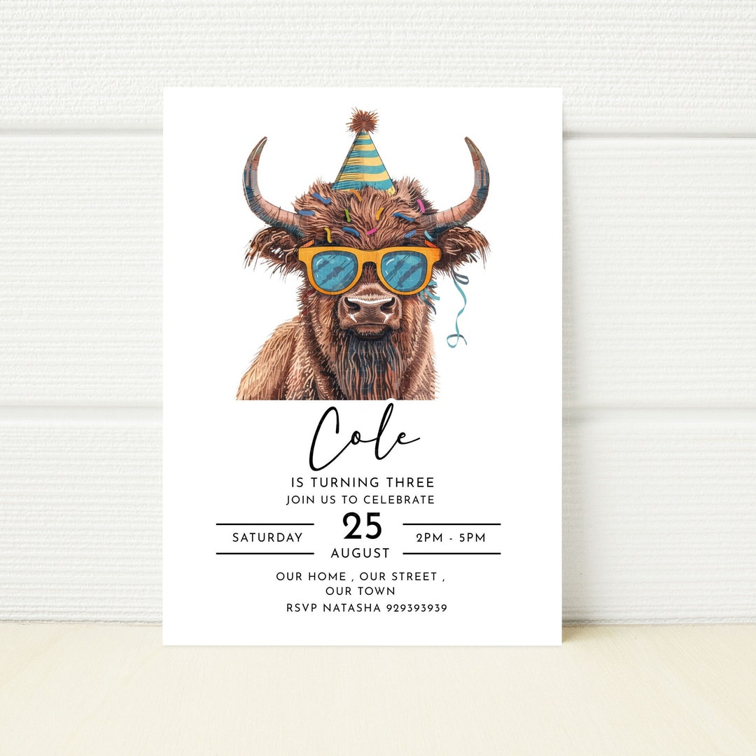 Highland Cow Birthday Party Invitation, Wild Farm Animals (digital) - Etsy