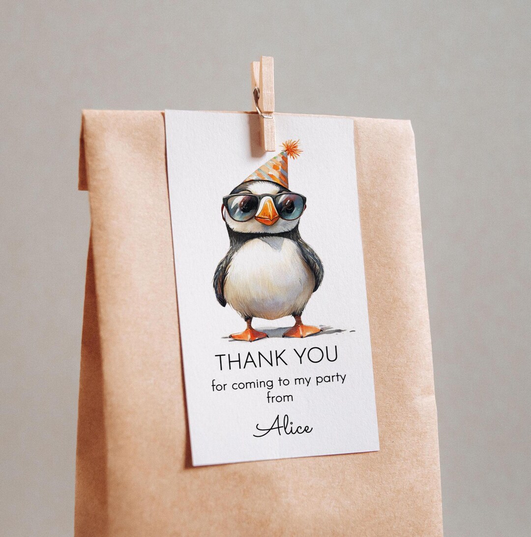 Puffin Birthday Party Editable Party Under the Sea Favour Tags Gift ...