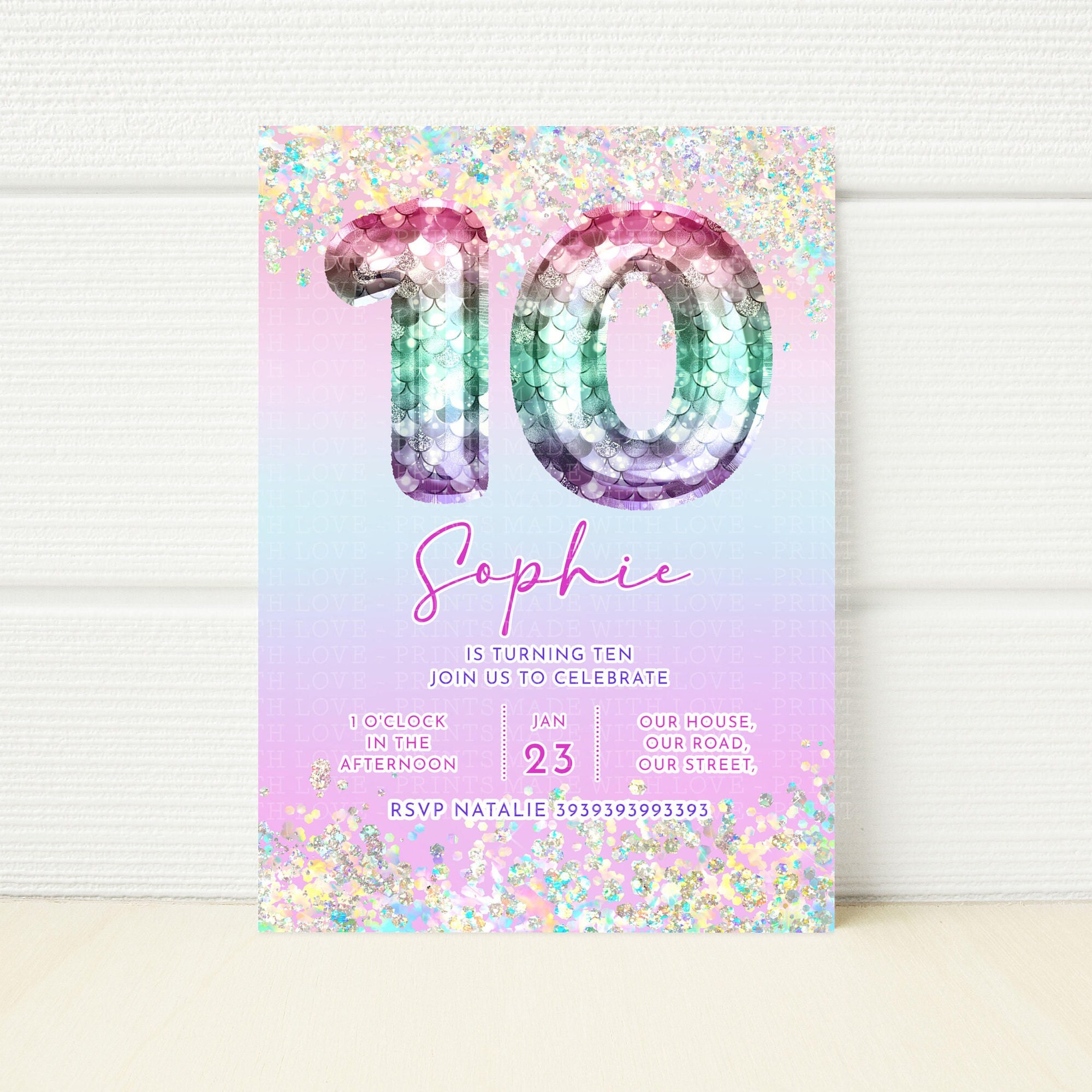 Editable 10th Birthday Party Invitation Mermaid Printable Template ...