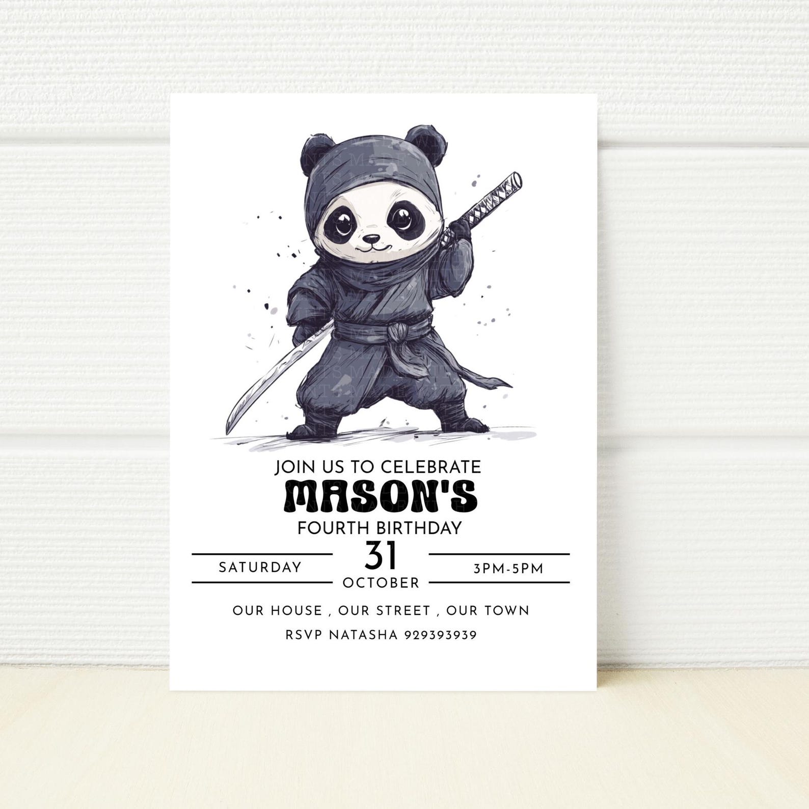 Ninja Birthday Party Invitation Panda Wild Party Self Defence Kung Fu ...