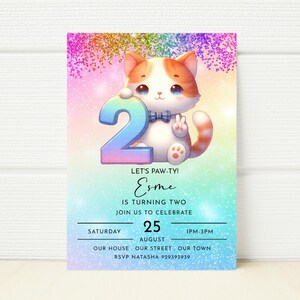 Editable Cat 2nd Birthday Party Kitten Party Kitty Invite Digital ...