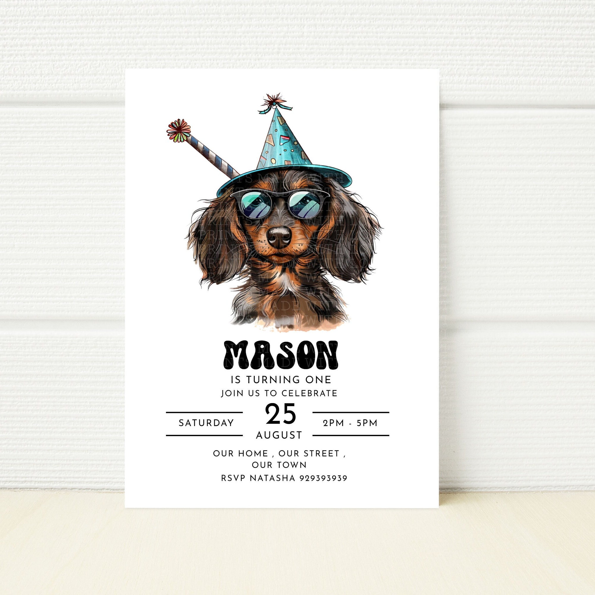 Dachshund Birthday Party Invitation Invite Sausage Dog Weiner Editable ...