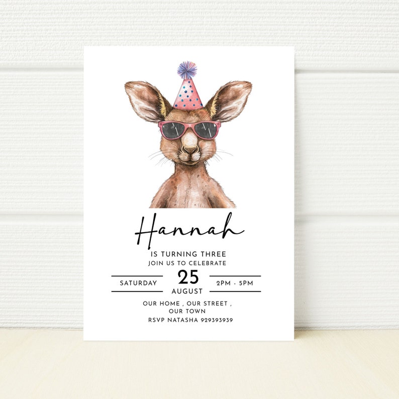 Editable Kangaroo Birthday Wild Invitation Phone Digital E Invitation ...