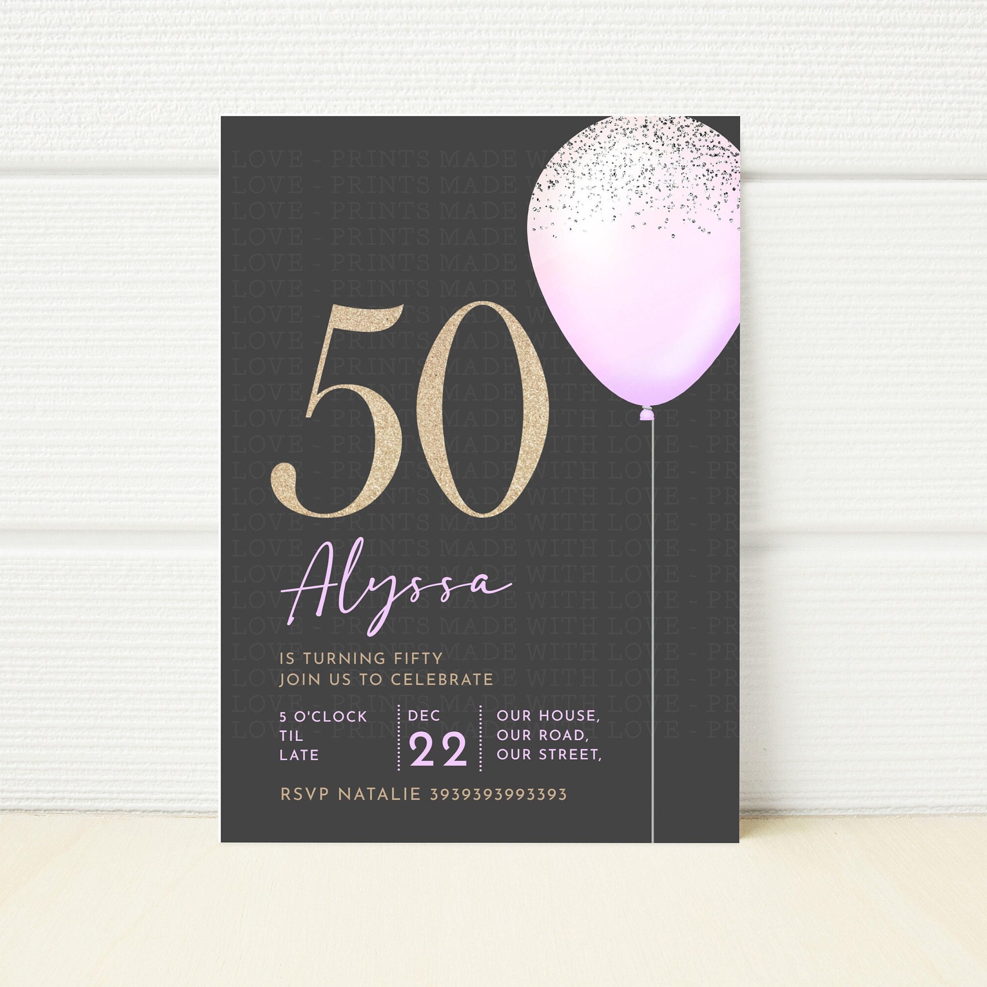 Editable 50th Birthday Party Invitation Minimalist Light Purple ...