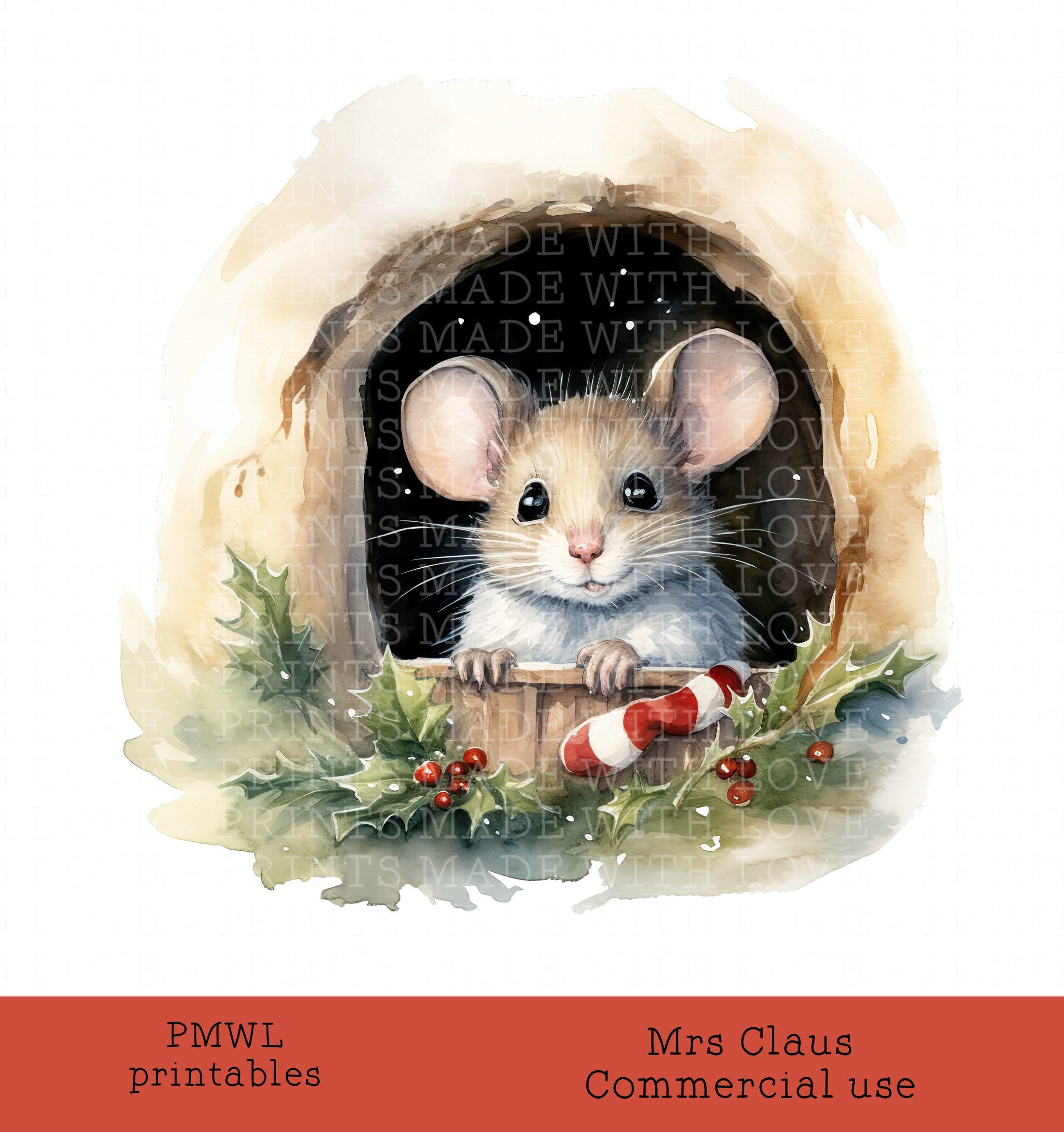 Christmas Mouse in Hole Clipart Sublimation Card Making Scrapbooking ...