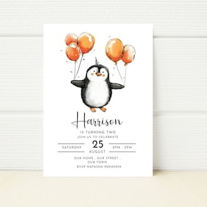 Editable Penguin Birthday Party Invitation Invite Wild Zoo Safari ...