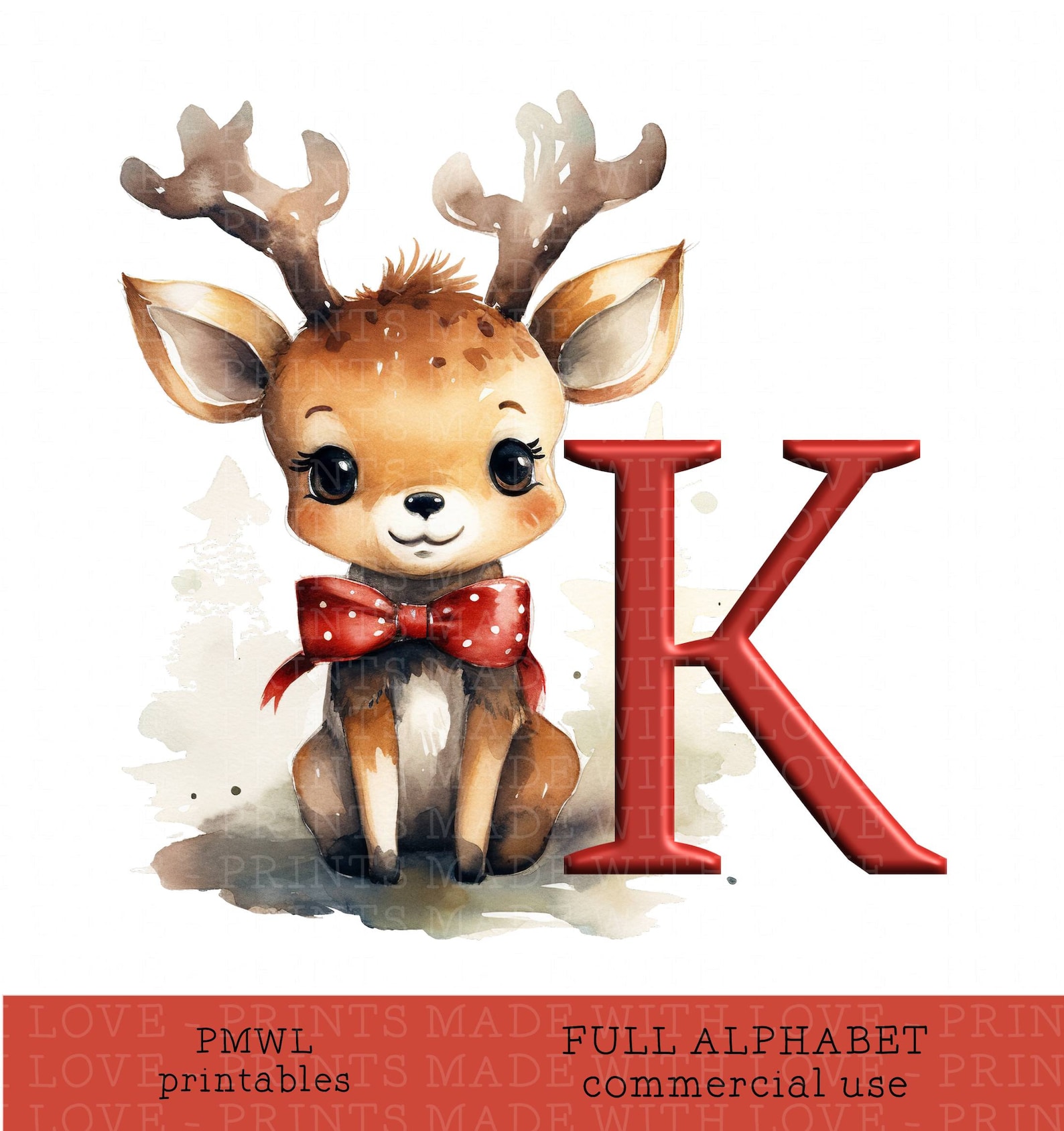 Reindeer Christmas Alphabet A-Z Crafting Images Card Making Sublimation ...