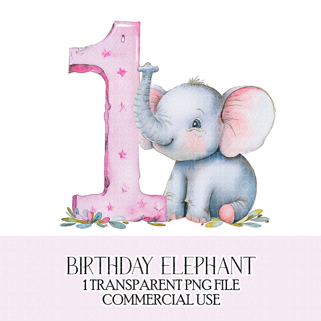 Elephant Birthday Clipart One Today 1 Pink First Birthday Sublimation ...