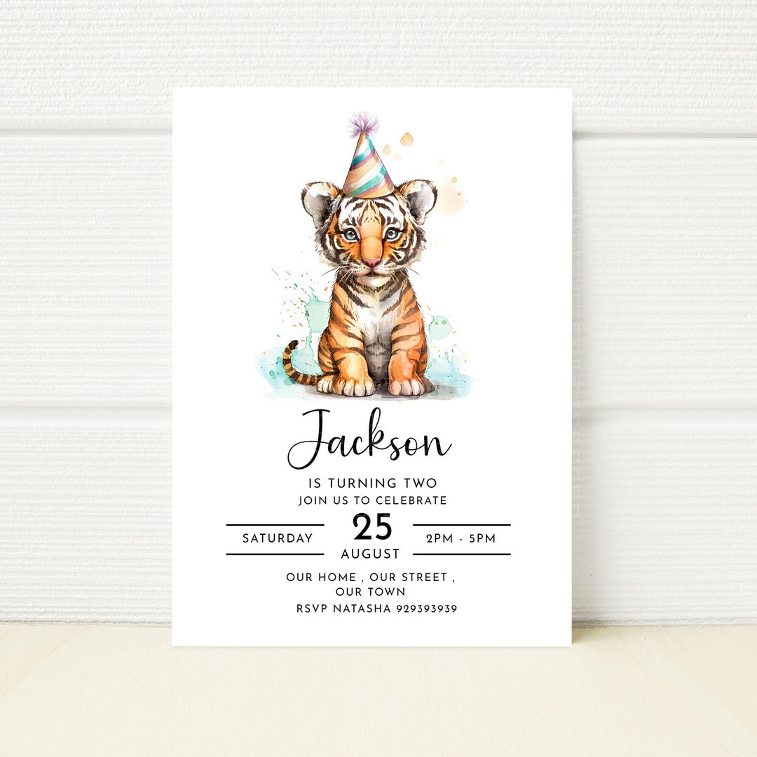 Editable Tiger Birthday Party Invitation Wild Party Zoo Jungle Safari ...