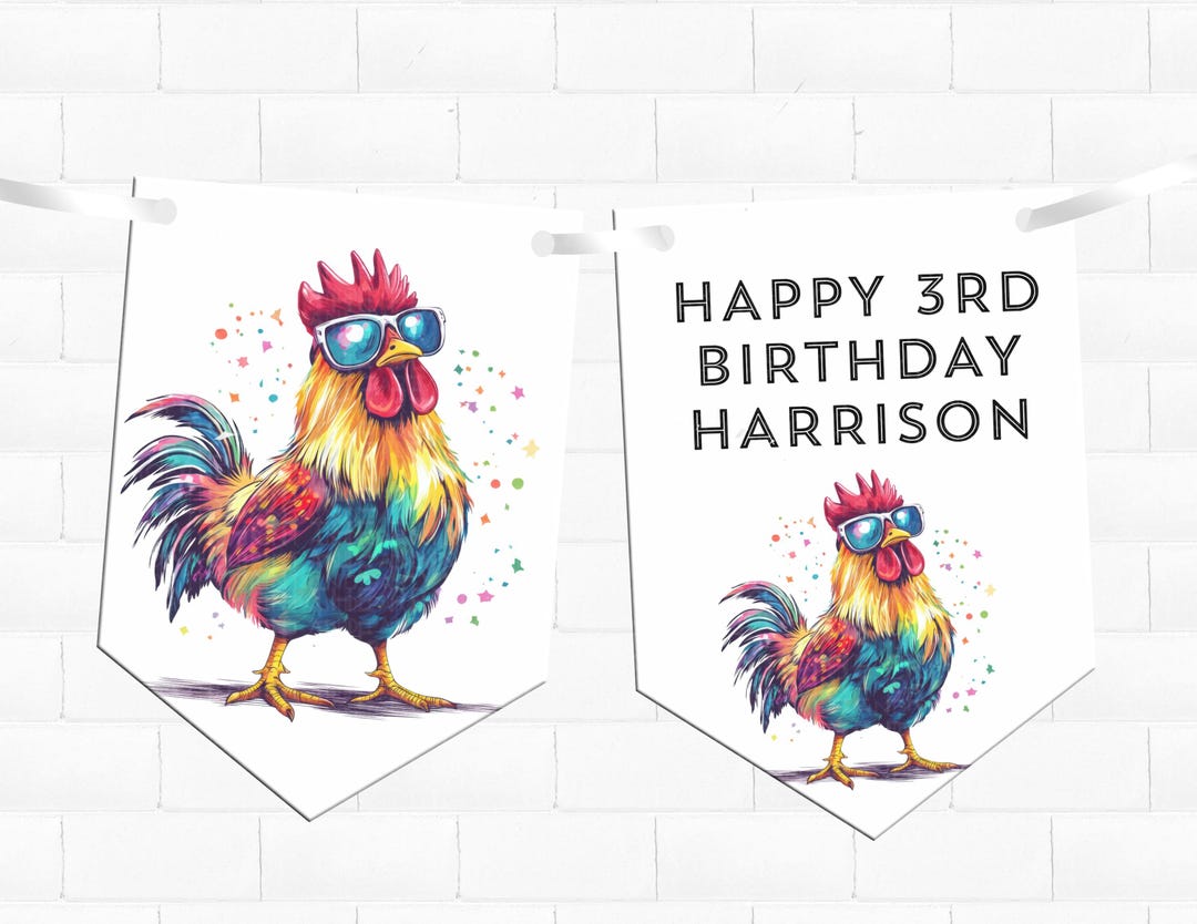 Rainbow Chicken Birthday Bunting Template, Editable Farm Party Sign ...