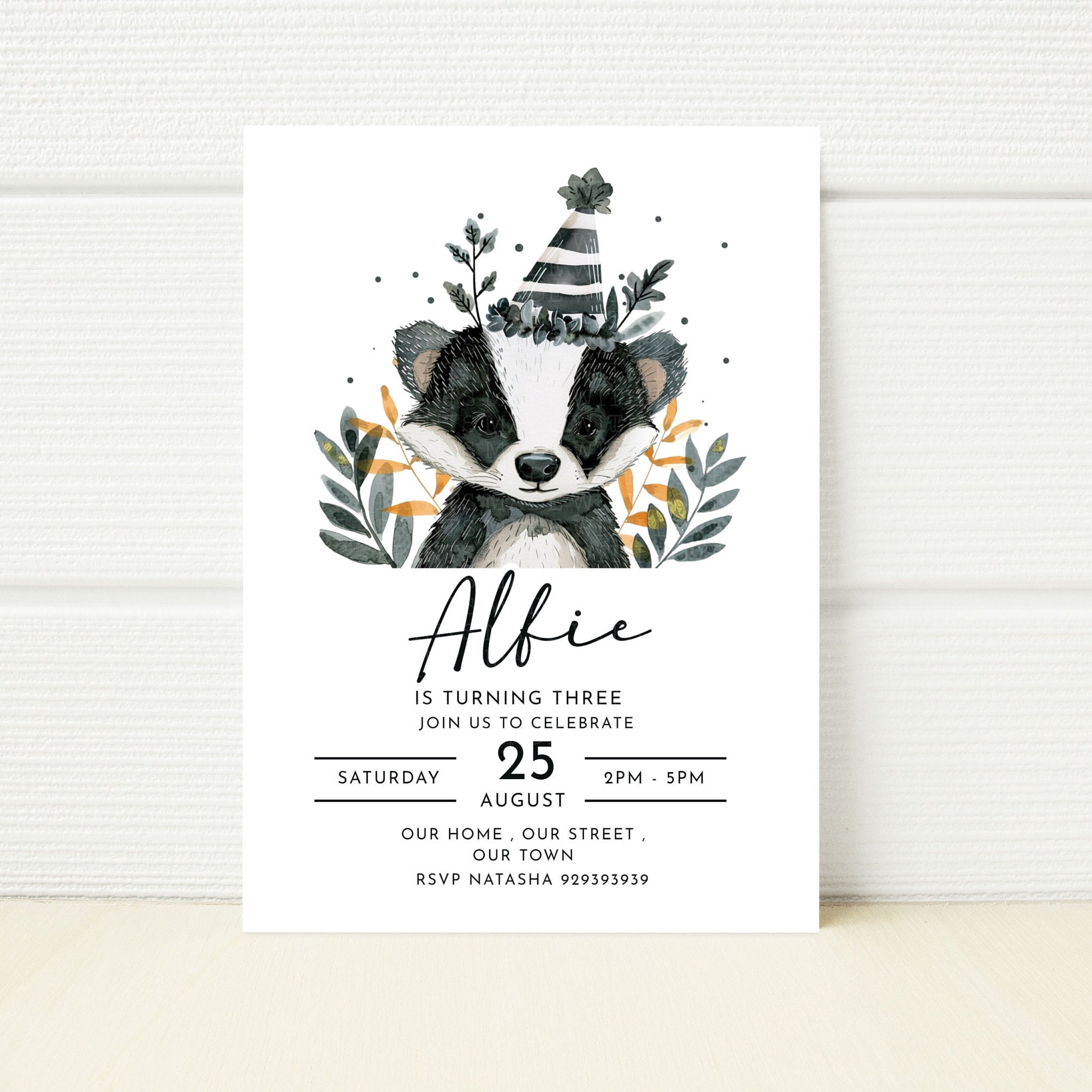 Editable Badger Birthday Invitation Editable Woodland Party Birthday ...