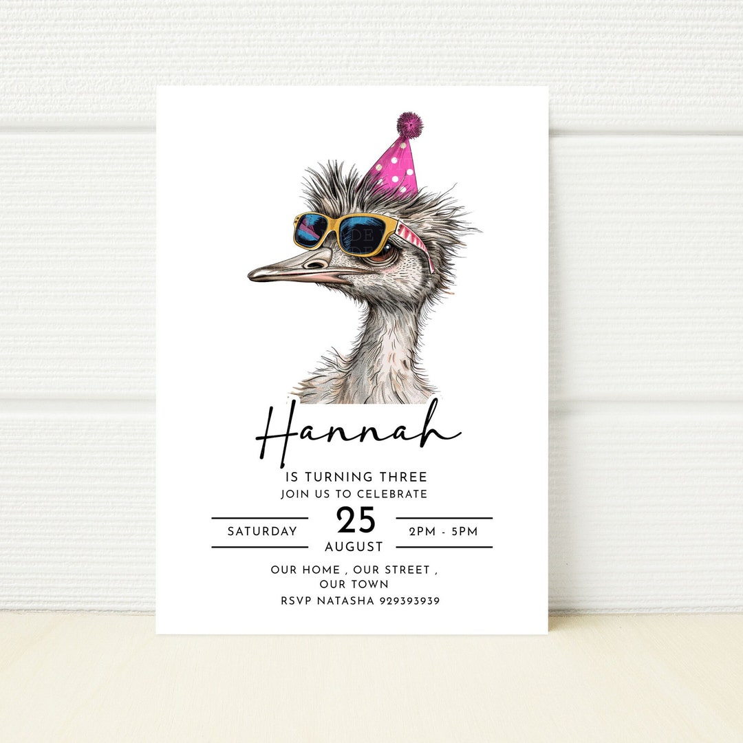 Editable Party Baby Emu Birthday Wild Invitation Phone Digital E ...
