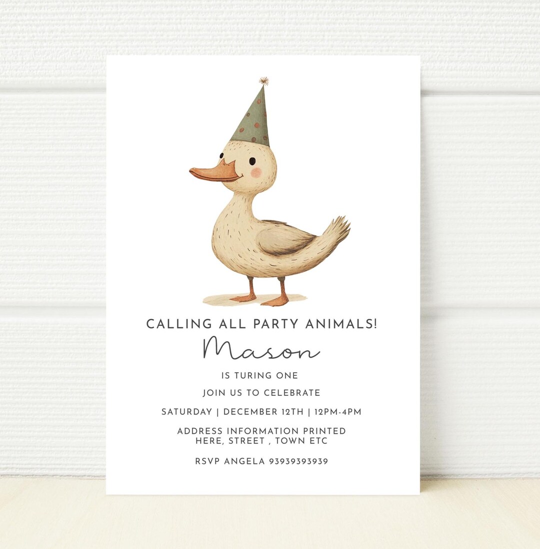 Editable Duck Birthday Party Invitation Digital Invite Picnic in the ...