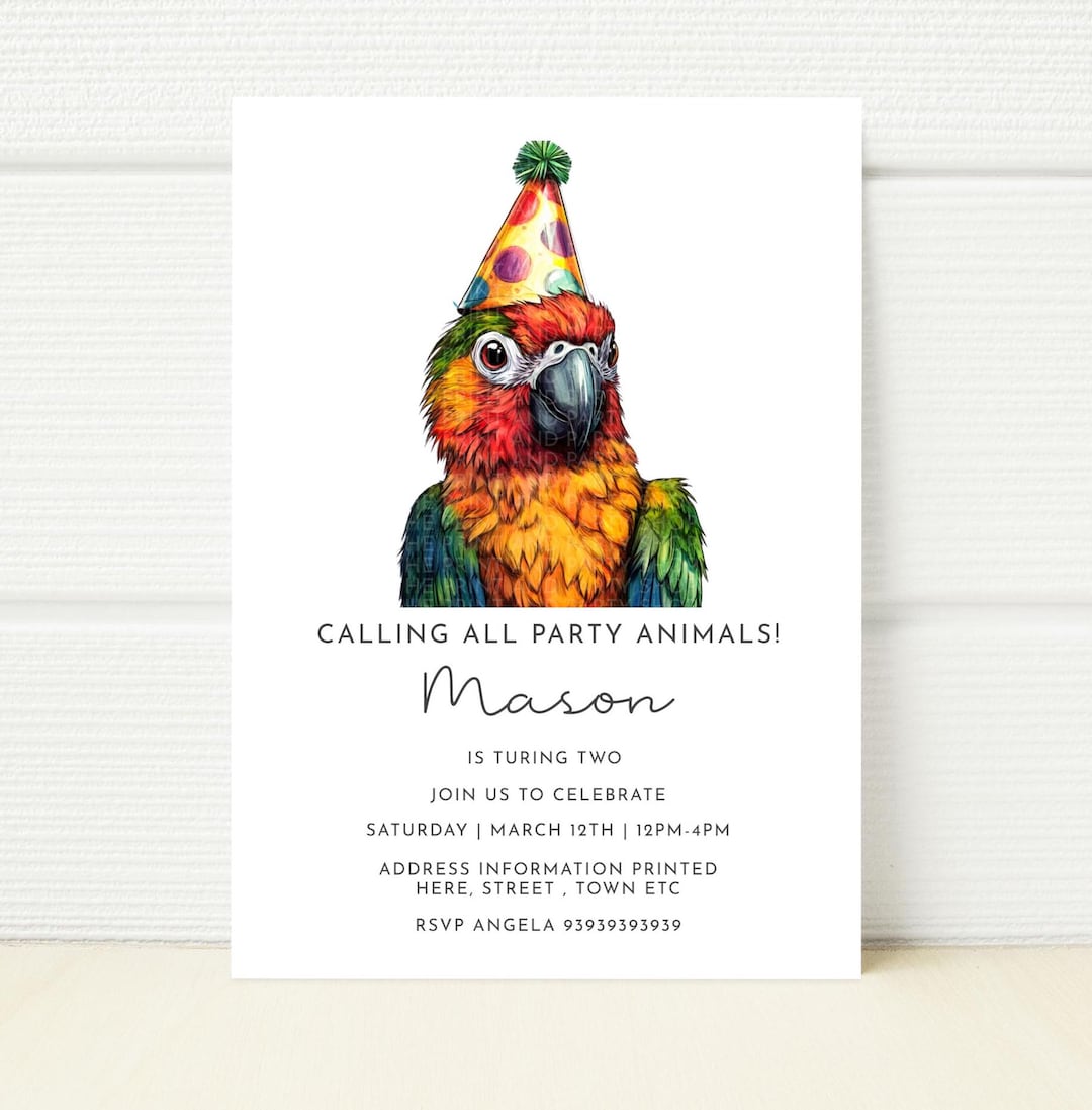 Rainbow Parrot Birthday Invitation, Editable Party Invite (digital) - Etsy