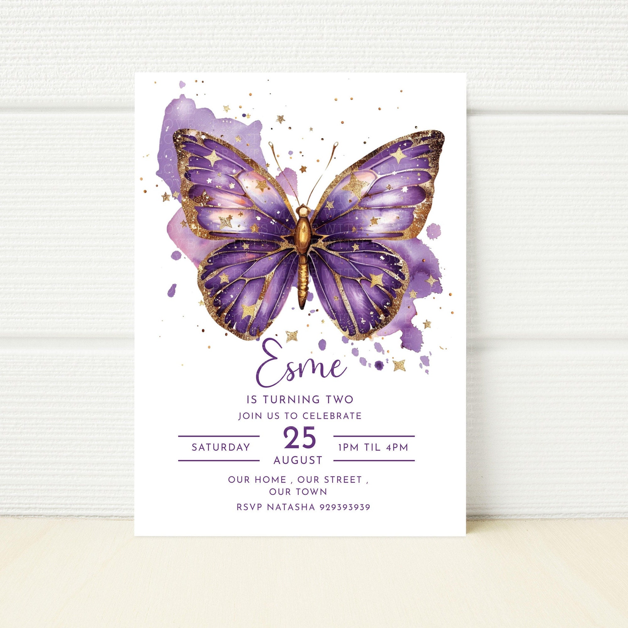 Purple Butterfly Birthday Invitation Editable Purple and Pink Invite ...