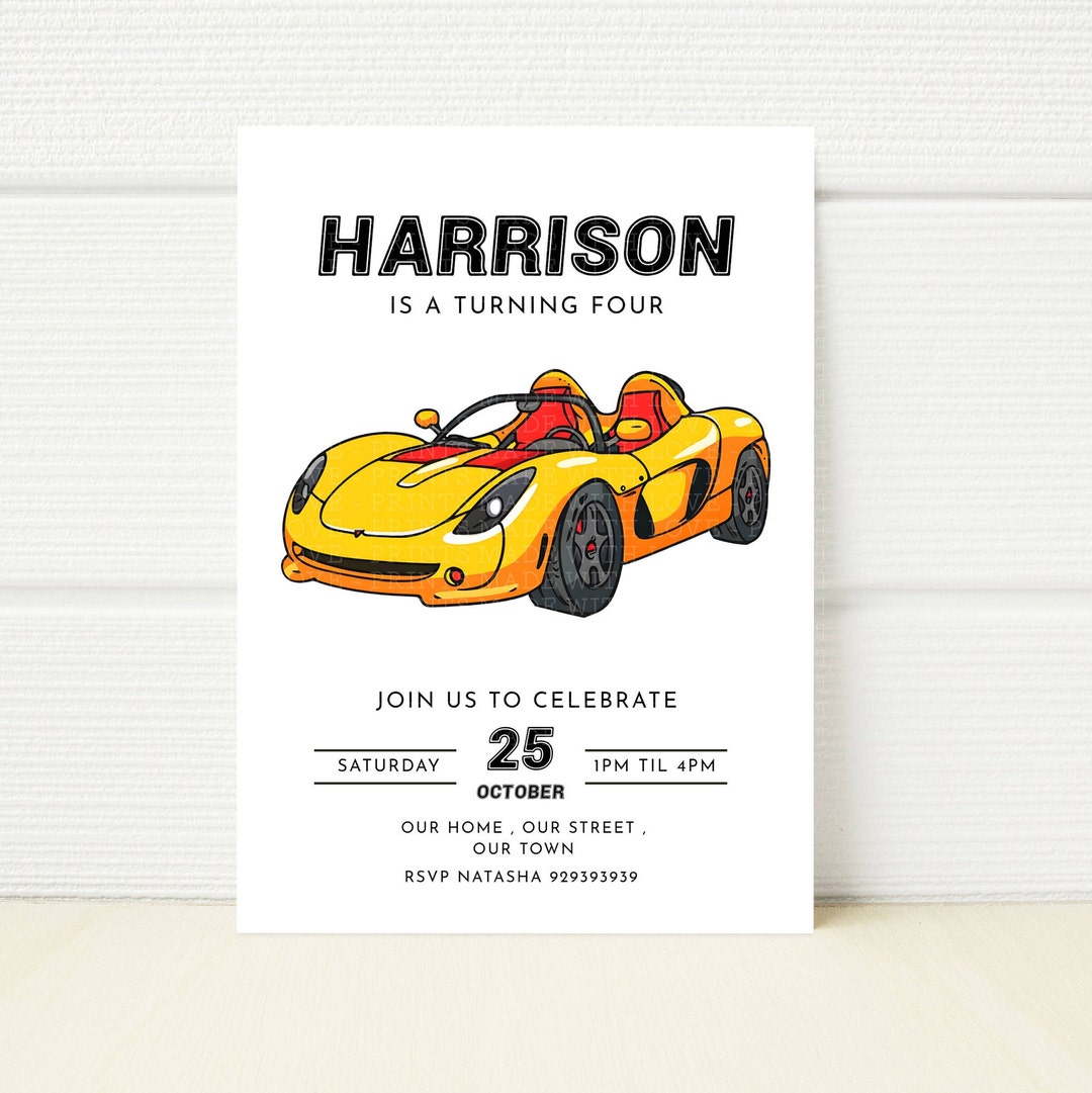 Editable Sports Car Birthday Party Invitation Racing Party Invite ...