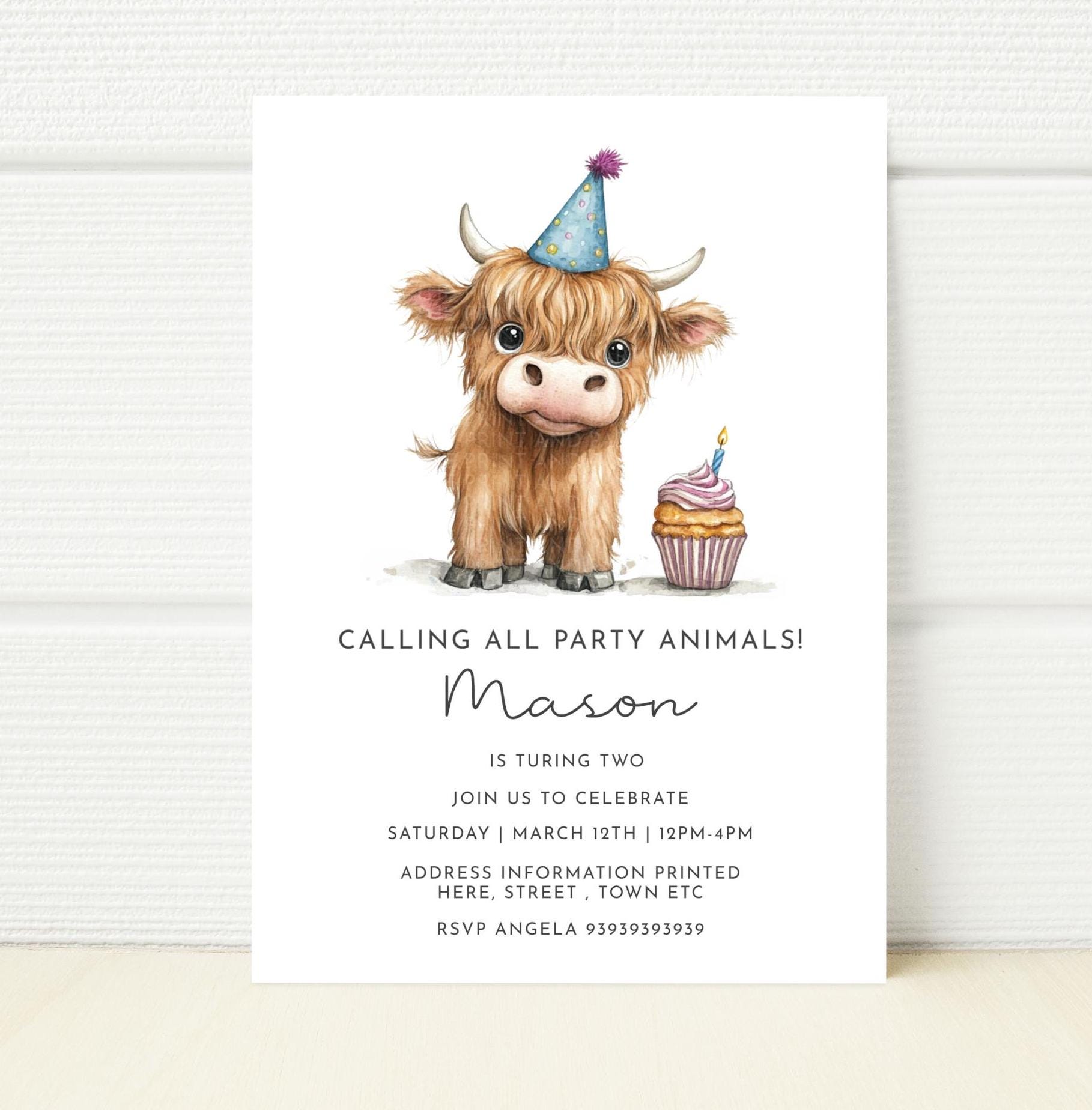Highland Cow Birthday Invitation, Editable Digital Invite (mobile Phone ...