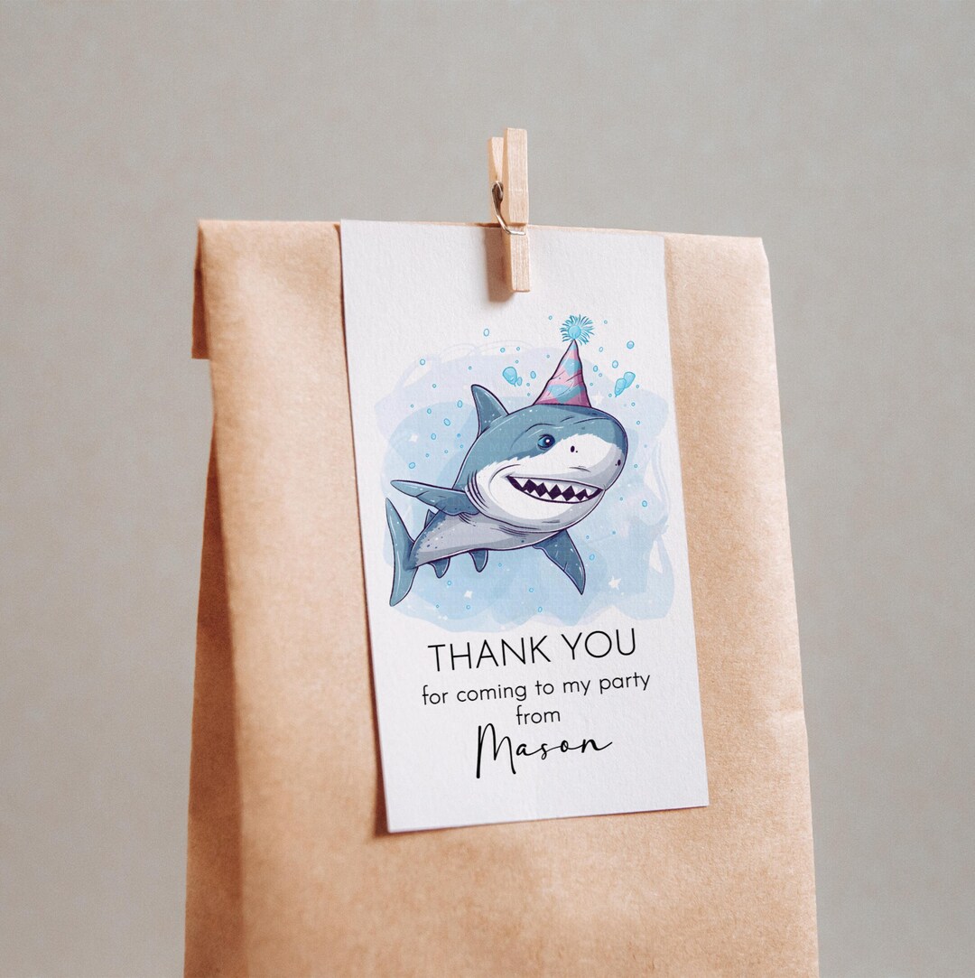 Editable Shark Birthday Party Thank You for Coming Gift Tags Favour ...