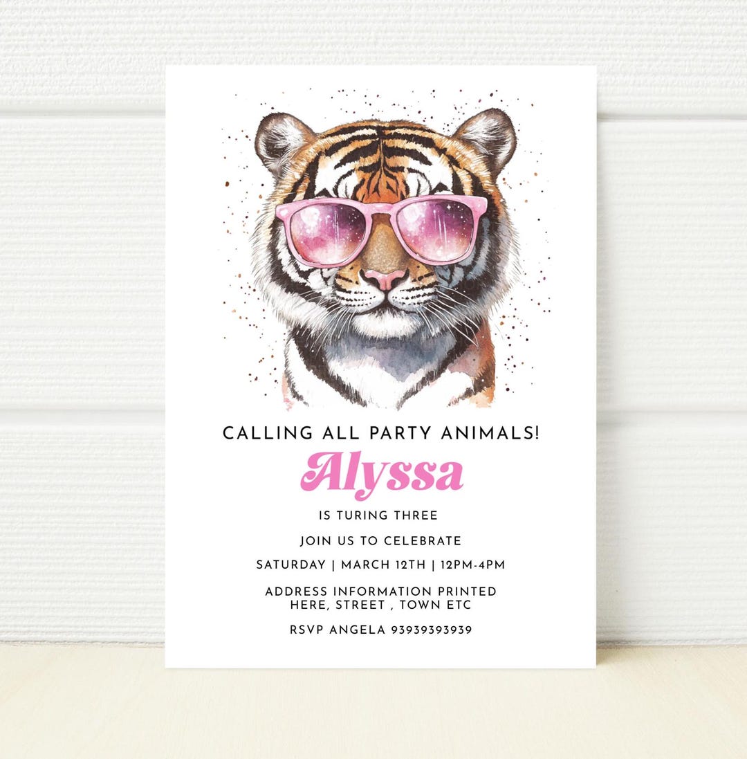Disco Tiger Birthday Party Invitation Invite Printable Digital ...
