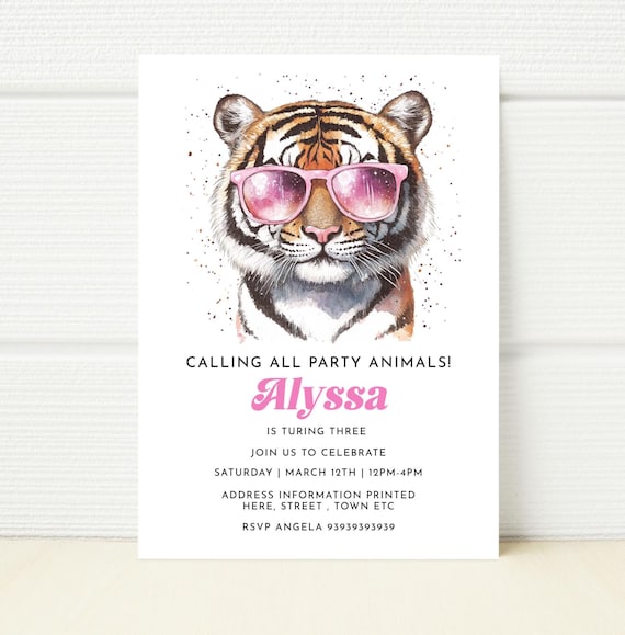 Tiger Party Invitations Birthday Invitation Card With Tigers. Vertical