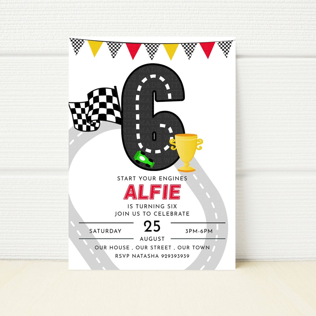 Editable 6th Birthday Invitation Race Cars Racing Cars Party Sixth ...