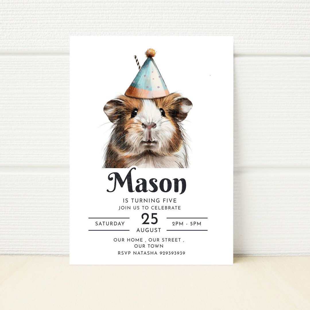 Editable Guinea Pig Birthday Party Woodland Invite Pet Shop Farm Phone ...