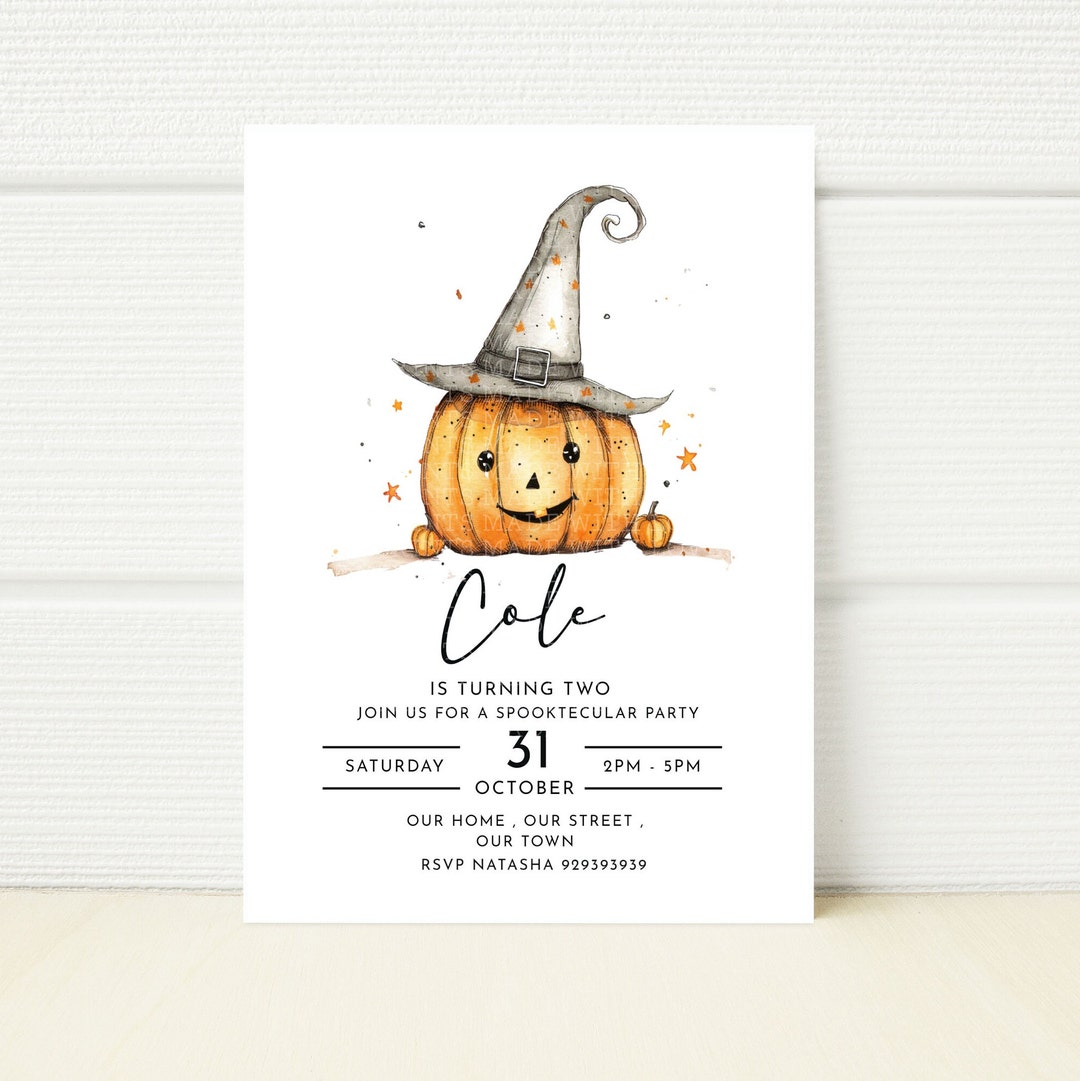 Editable Pumpkin Birthday Invitation Cute Kawaii Halloween Party Invite ...
