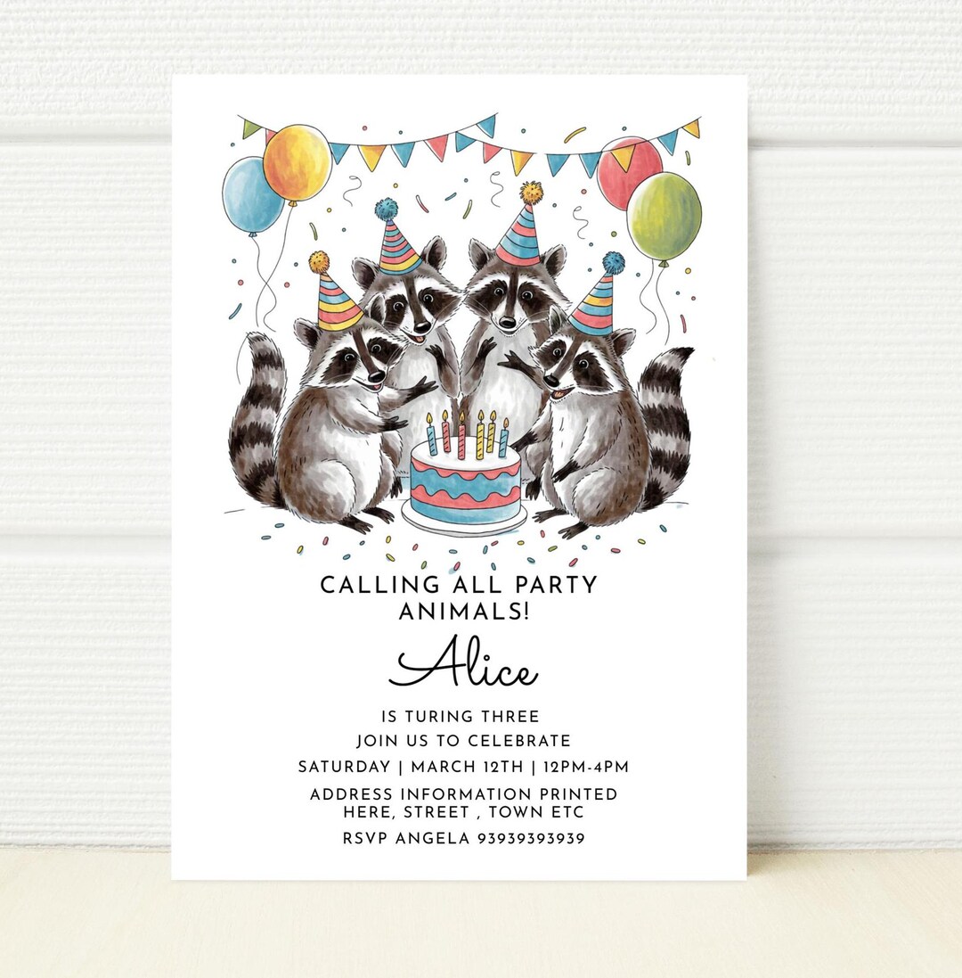 Raccoons Birthday Party Invitation Invite Printable Digital ...