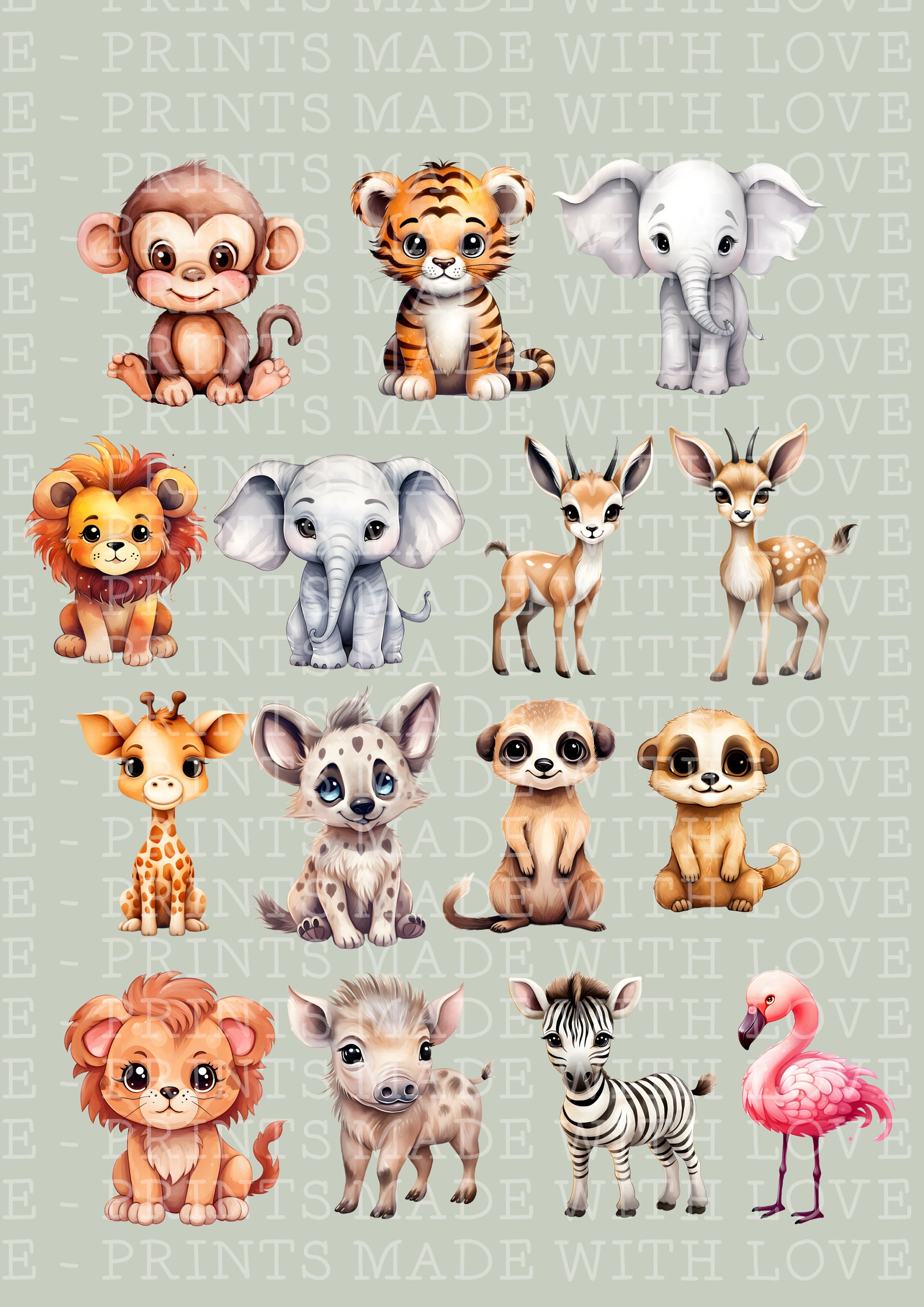 Baby Safari Animals Clipart Pack 15 Png Images Jungle Animals - Etsy
