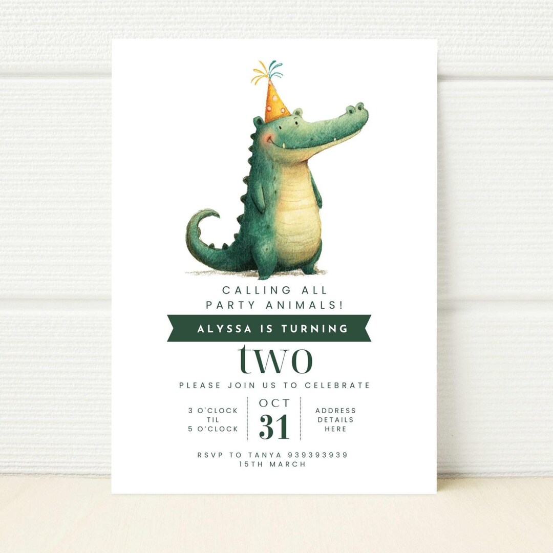 Alligator Birthday Invitation Canva Template, Reptile Swamp Party ...