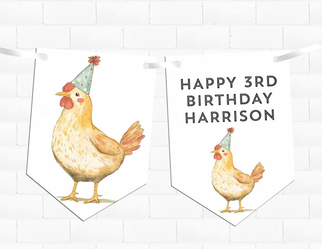 Chicken Bunting Editable Birthday Banner Template Printable Download ...