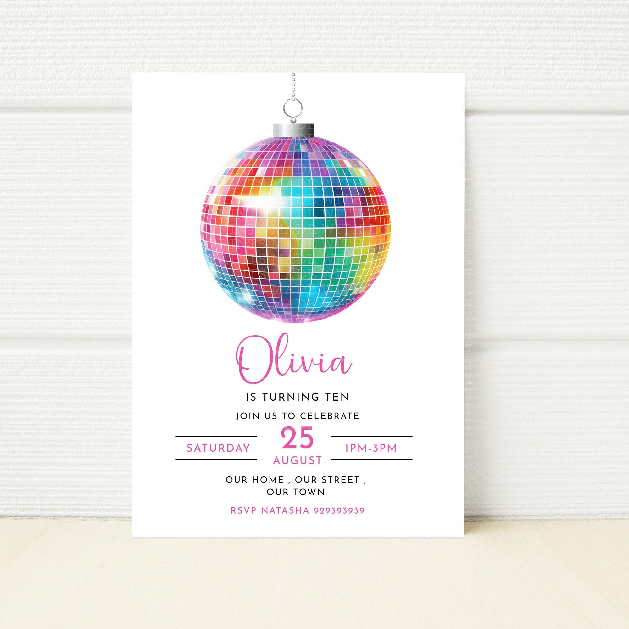 Disco Party Invitation Editable Template Rainbow Birthday Party Digital ...
