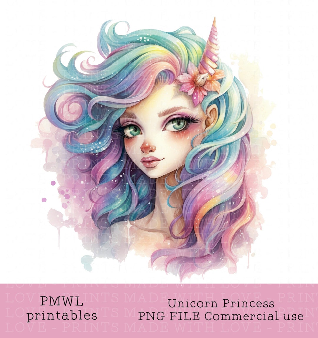 Unicorn Princess Clipart Fantasy Art Magical Sublimation Image PNG File ...