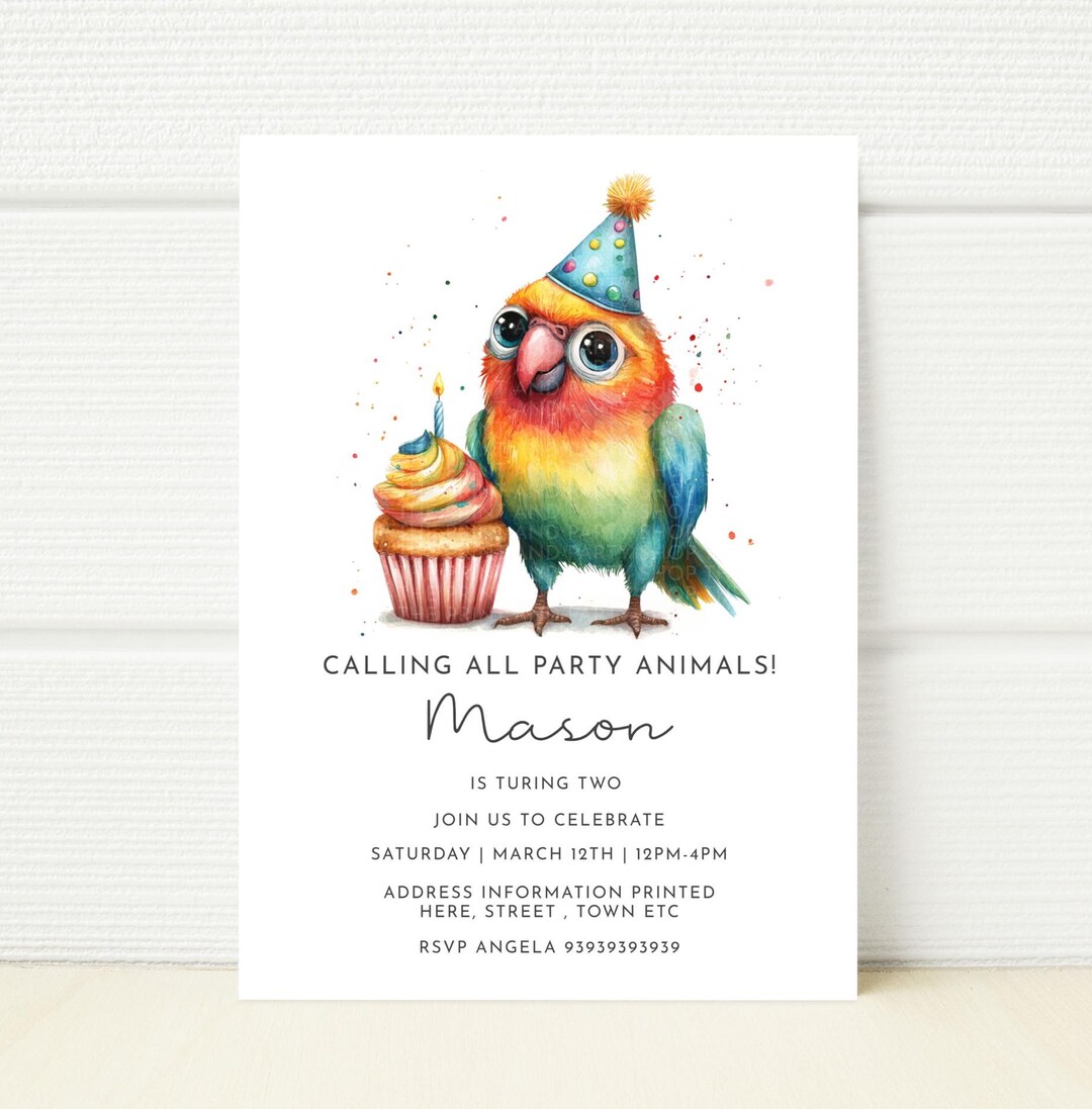 Parrot Birthday Party Invitation Invite Printable Digital Editable ...