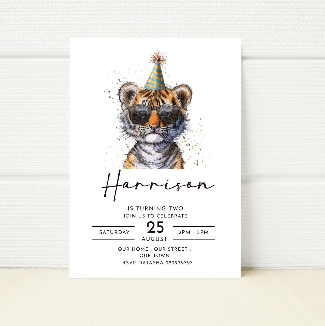 Baby Tiger Safari Birthday Party Invitation Template Digital Electronic ...