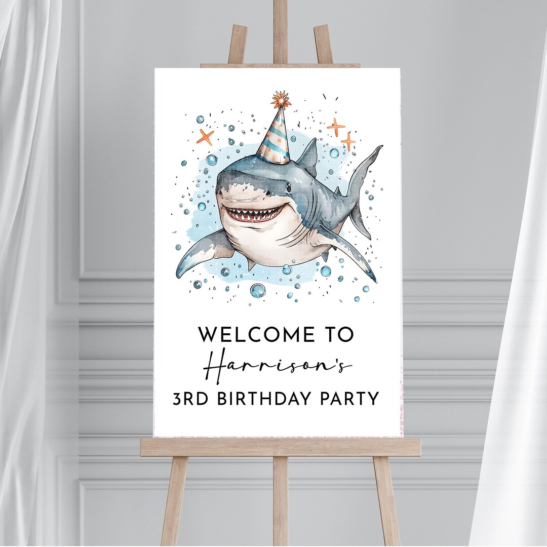 Editable Shark Birthday Welcome Sign: Wild Pool Party Decor (24x36 ...