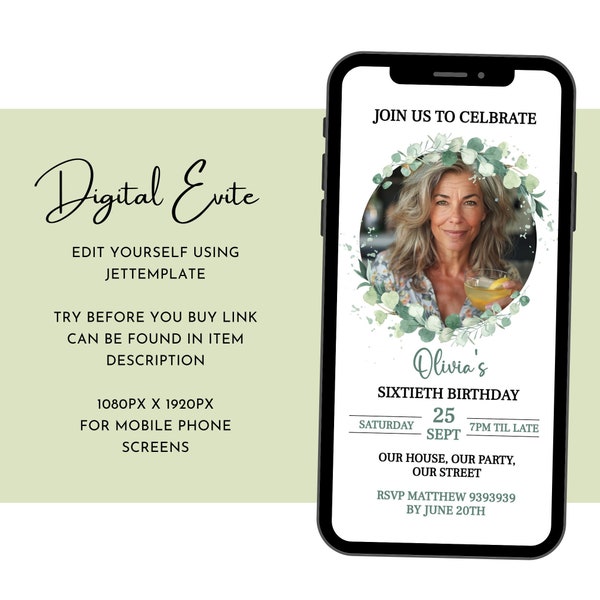 60th Birthday Editable E Invite Digital Text Message Party Invitation ...