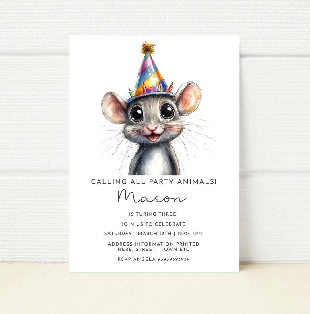 Editable Rat Birthday Party Invitation Party Invite Digital Download E ...