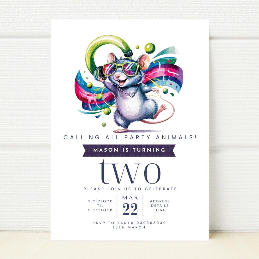 Disco Rat Birthday Invitation Canva Editable Template Digital Download ...