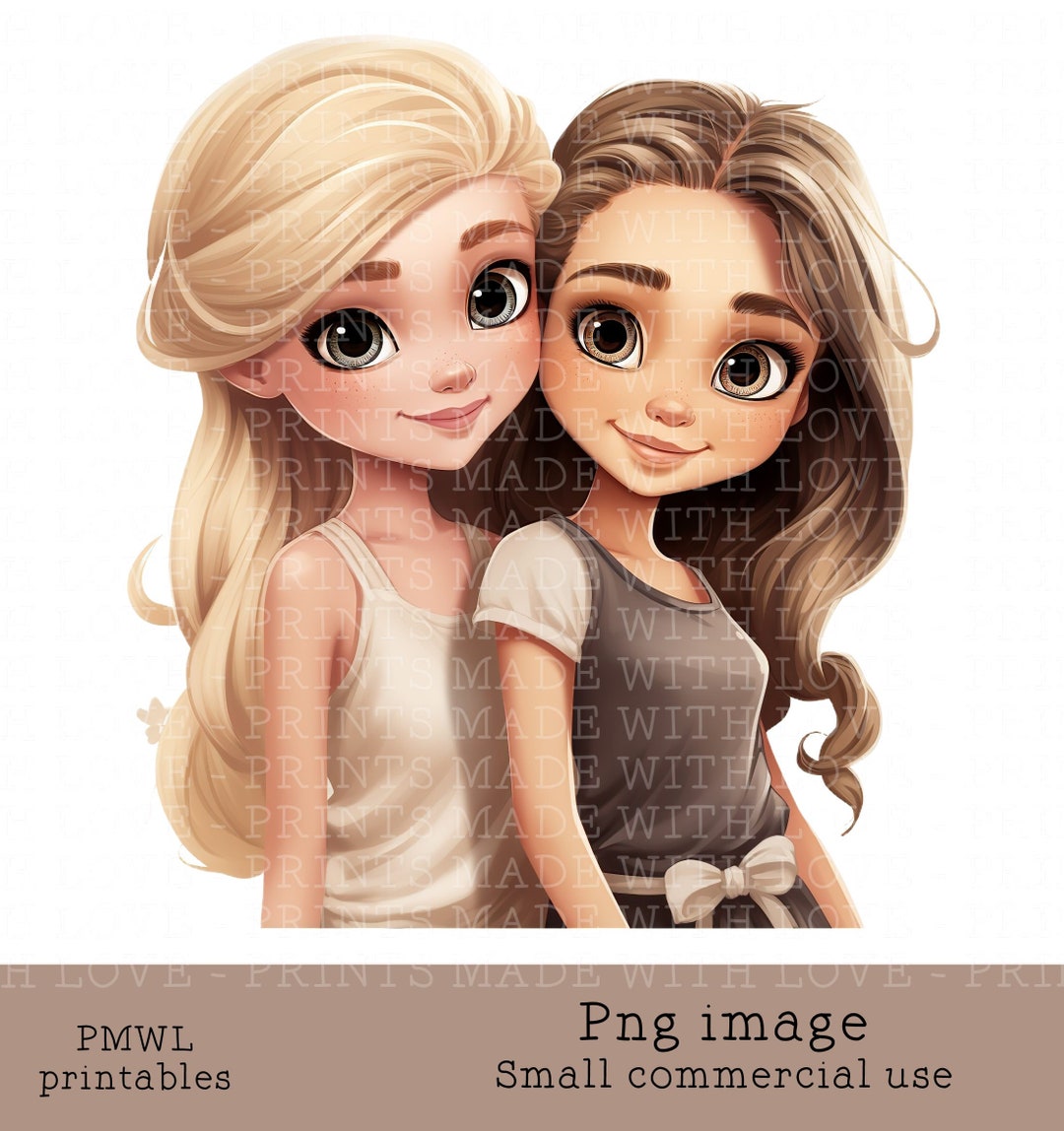 Best Friend Clipart Brunette and a Blonde Sublimation Card Making Bow ...
