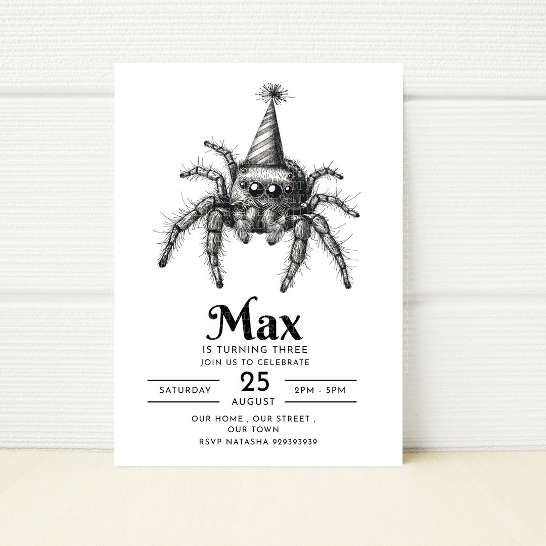 Spider Birthday Party Invitation, Creepy Crawly Invite (digital Mobile ...